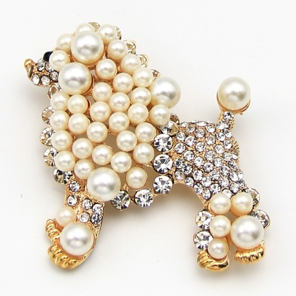Jewelry | Pearl And Crystal Poodle Brooch Pin | Poshmark